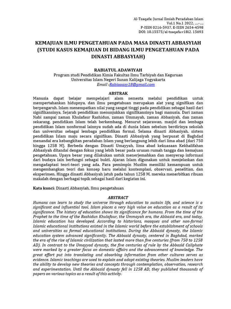 ARTIKEL - PERADABAN - ISLAM - Rabiatul - Adawiyah - 22104060009 OKE | PDF