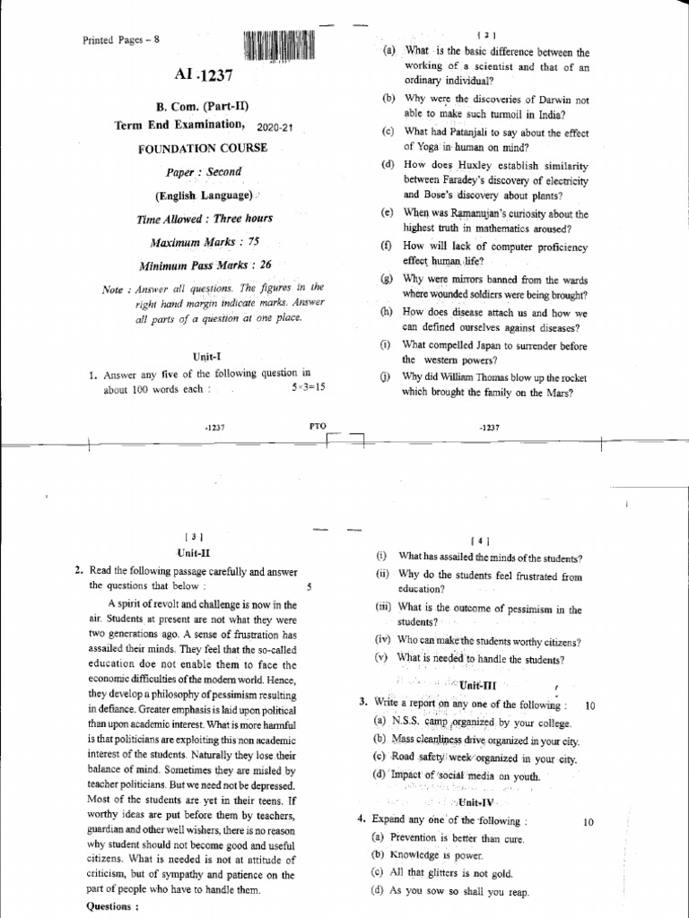 Bcom Part 2 FC English Language Ai 1237 2021 | PDF Bcom Part 2 FC English Language Ai 1237 2021 | PDF