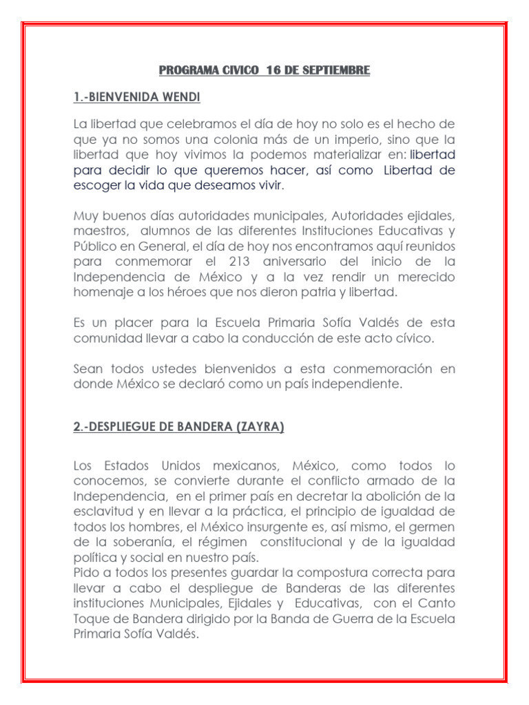 Programa Cívico 16 de Septiembre 2023 | PDF | México | Nación