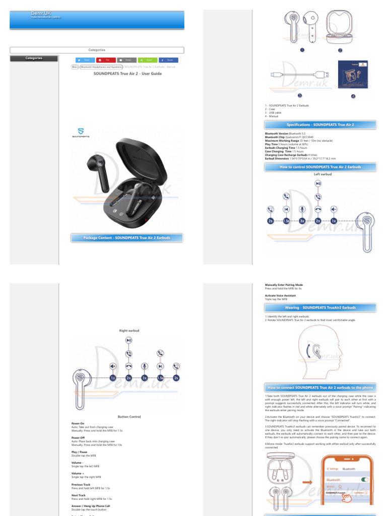 SOUNDPEATS True Air 2 Earbuds - Manual | PDF