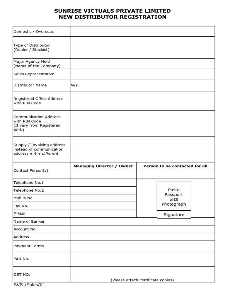 Sunrise Victuals Private Limited New Distributor Registration | PDF