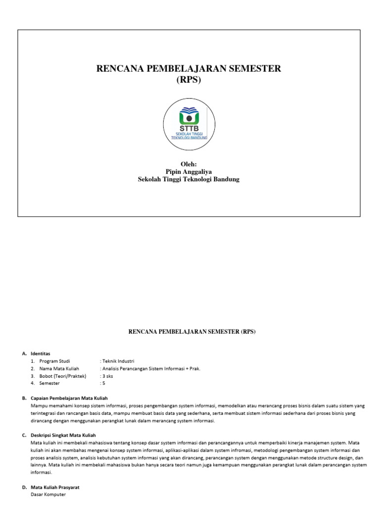 Rencana Pembelajaran Semester Apsi 2023 - 2024 | PDF