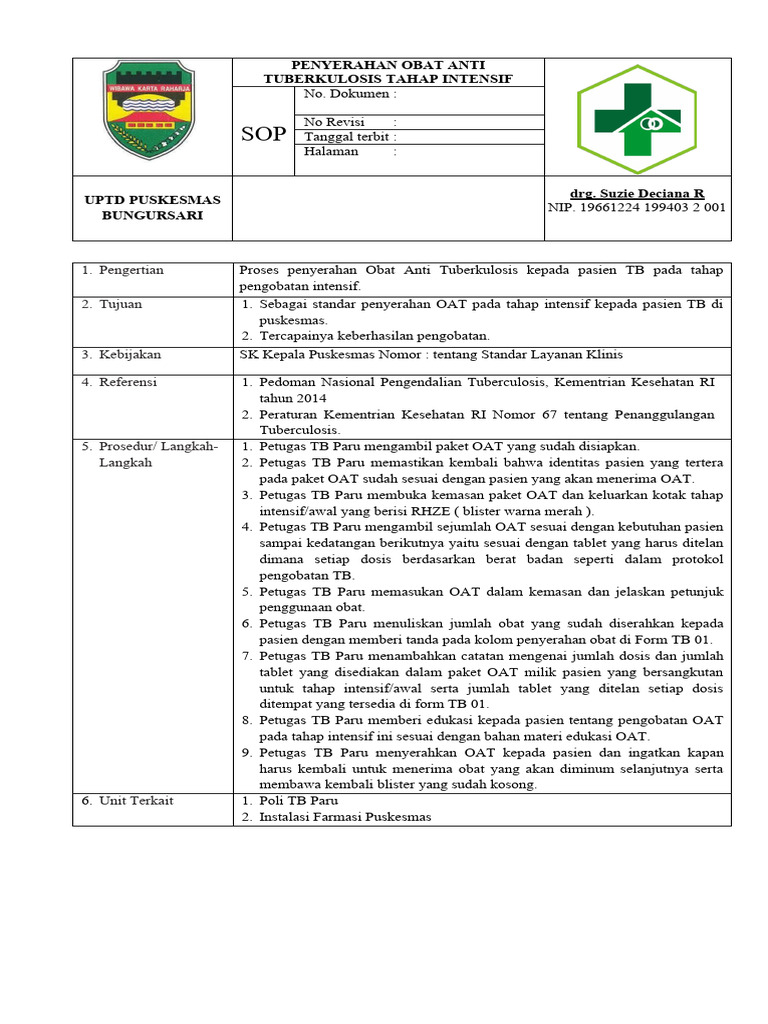 Sop Penyerahan Obat Anti Tuberkulosis Tahap Intensif | PDF