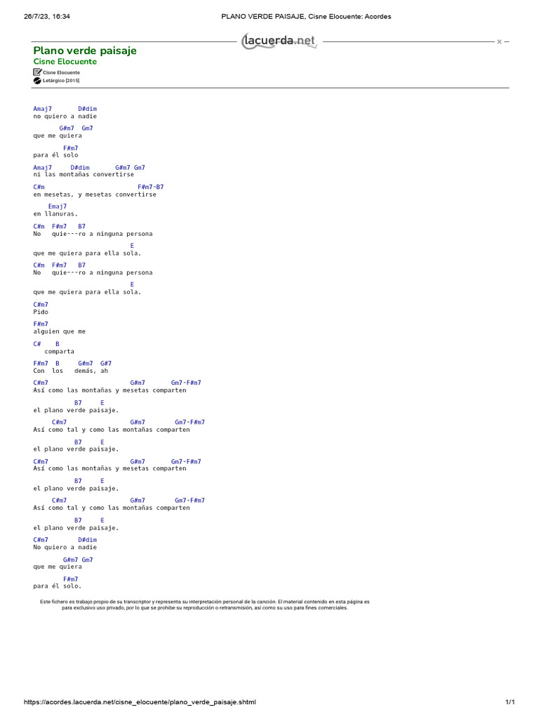 Plano Verde Paisaje - Cisne Elocuente (Acordes) | PDF