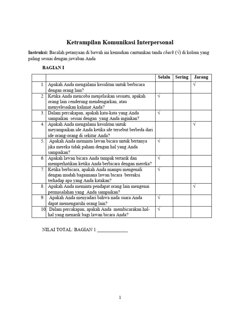 Inventarisasi Keterampilan Komunikasi Interpersonal, Lembar Latihan. | PDF Inventarisasi Keterampilan Komunikasi Interpersonal, Lembar Latihan. | PDF