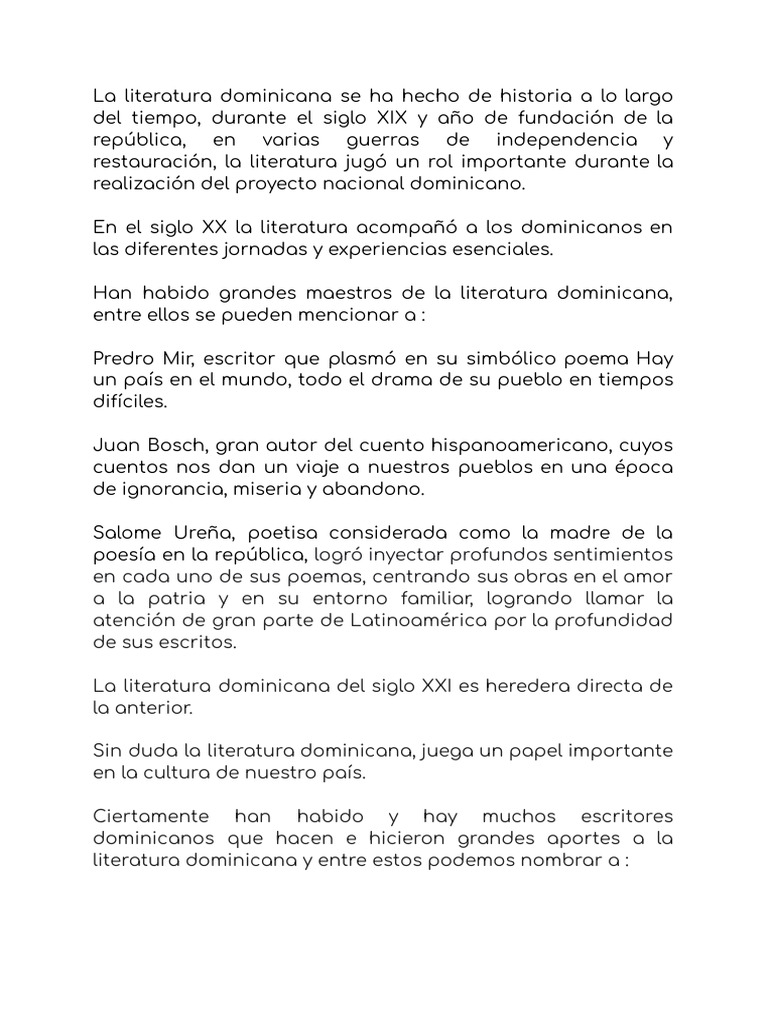Literatura Dominicana: Historia y Maestros | PDF | República Dominicana