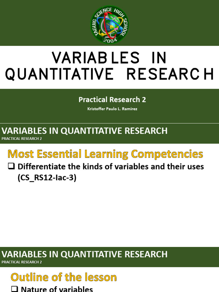 4 Variables in Quantitative Research | PDF