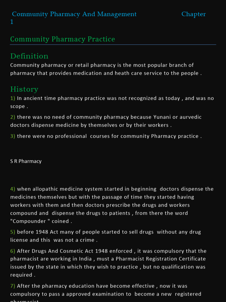 Community Pharmacy Chapter 1 | PDF