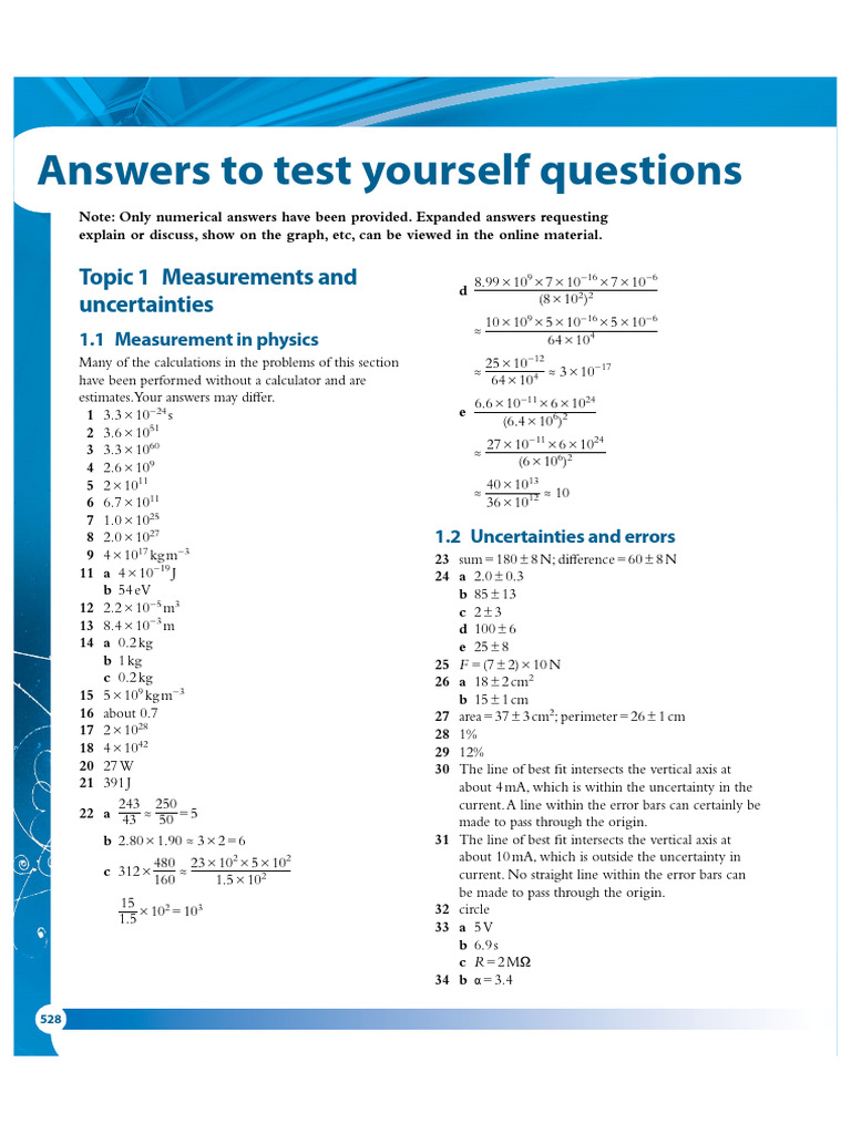 Tsokos IB Physics 7th Edition Answers | PDF | Force | Electron