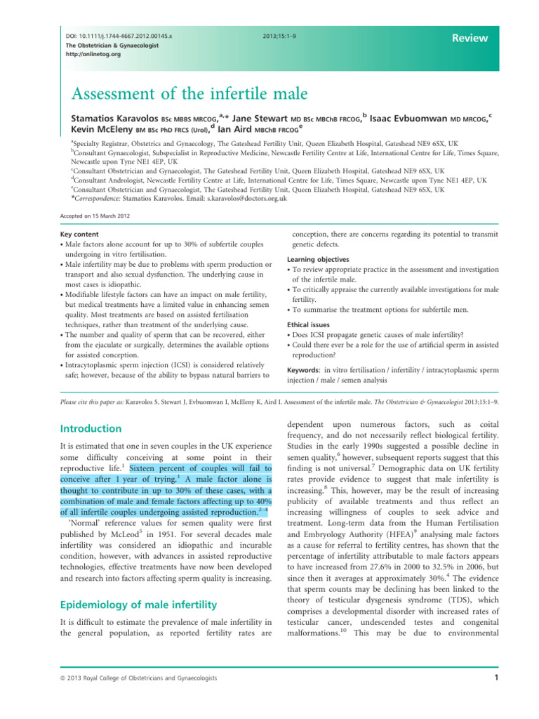 Male Infertility Assessment Overview | PDF | Infertility | Diseases And ...