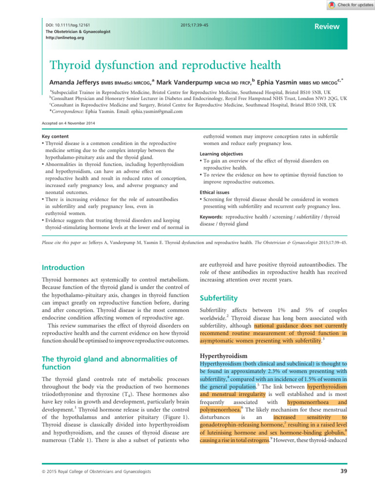 Thyroid Dysfunction in Reproductive Health | PDF | Hypothyroidism ...