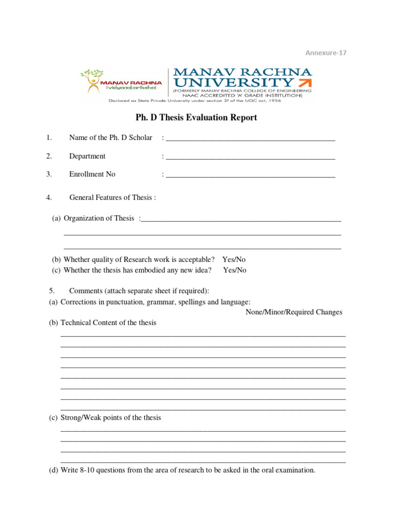Ph.D. Thesis Evaluation Report Template | PDF | Thesis | Human ...