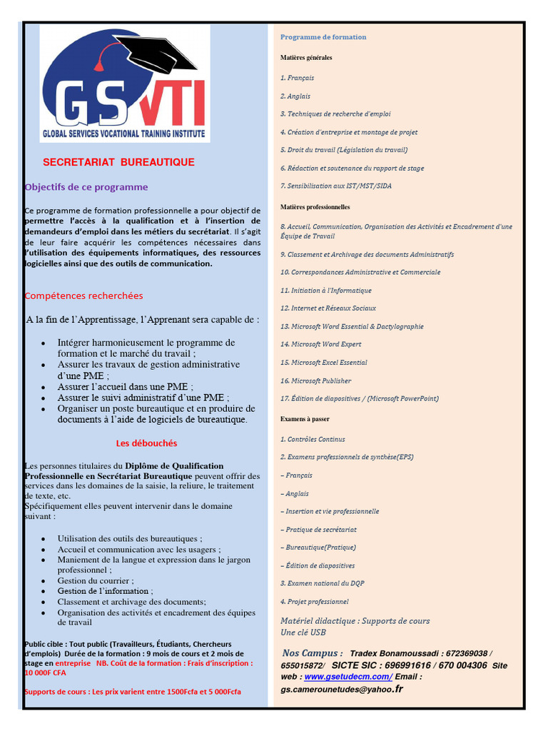 Programme de Secretariat Bureautique | PDF