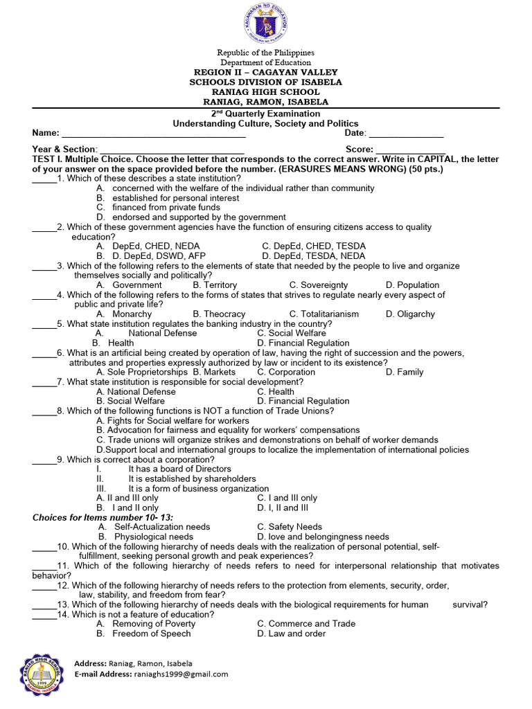 2nd Quarter Exam Ucsp | PDF | Economic Inequality | Discrimination & Race Relations