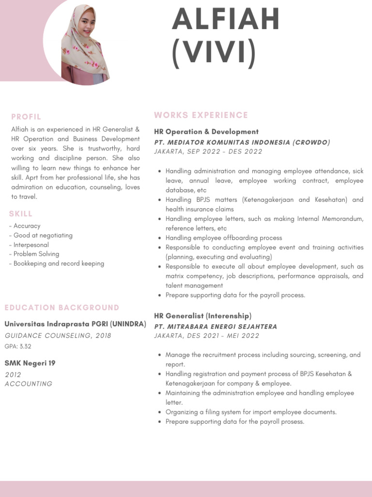 CV Alfiah | PDF | Business | Economies