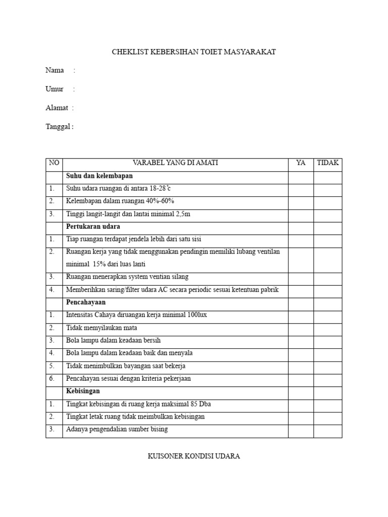 Cheklist Kebersihan Toilet Masyarakat | PDF