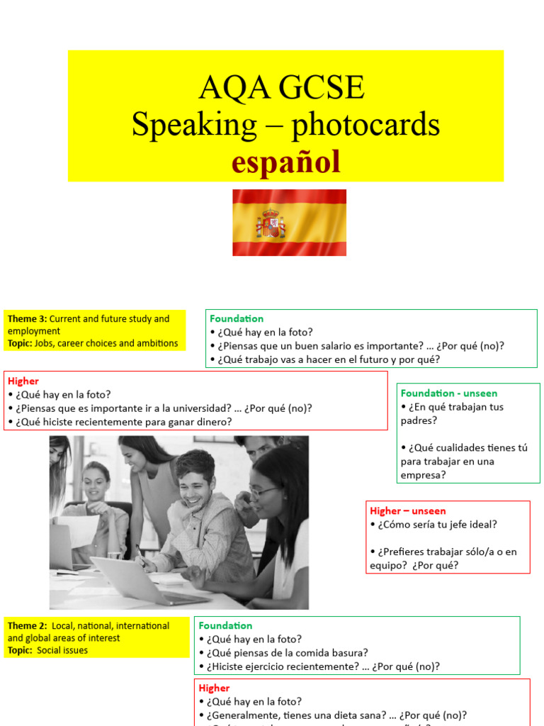 AQA GCSE 2019 - F H Photocards Practice ESPAÑOL | PDF