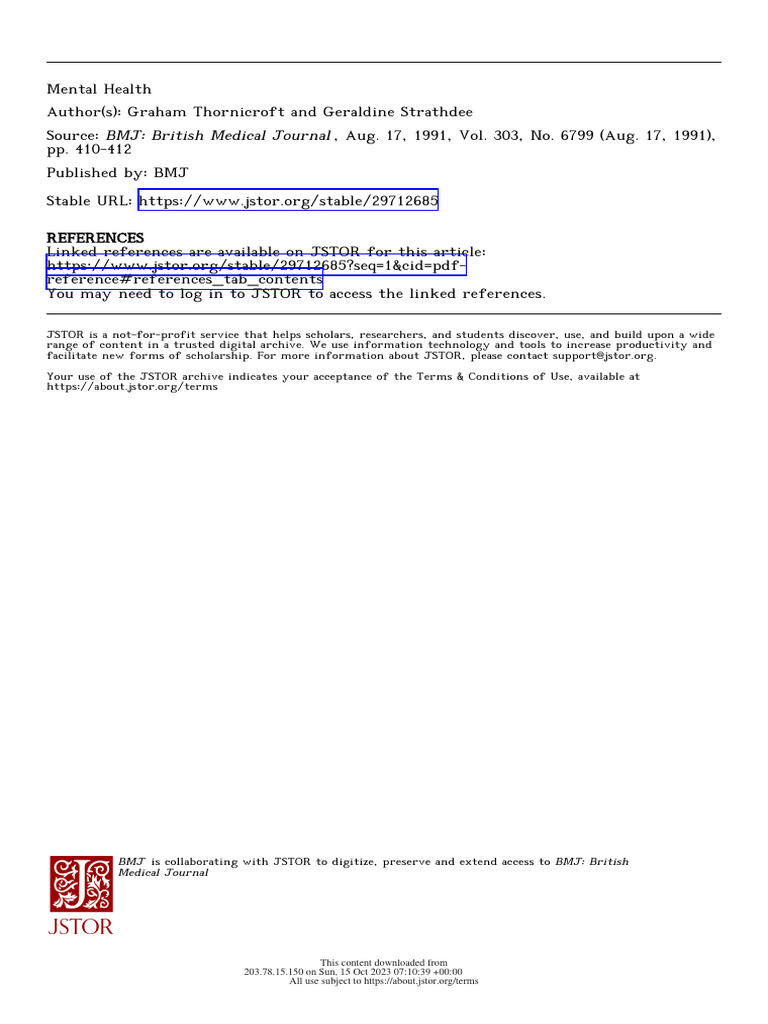 Thornicroft MentalHealth 1991 | PDF | Mental Health | Psychiatry