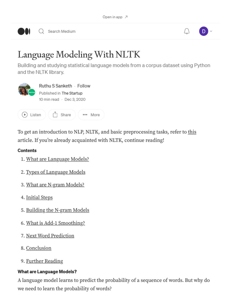 NLTK - N-Gram LM | PDF | Statistics | Applied Linguistics