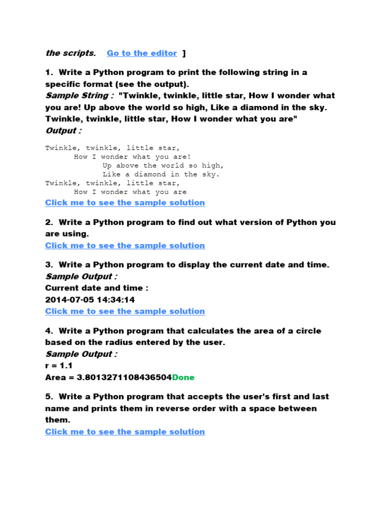 Python Basics Exs Part 1 | PDF | String (Computer Science) | Python ... Python Basics Exs Part 1 | PDF | String (Computer Science) | Python ...