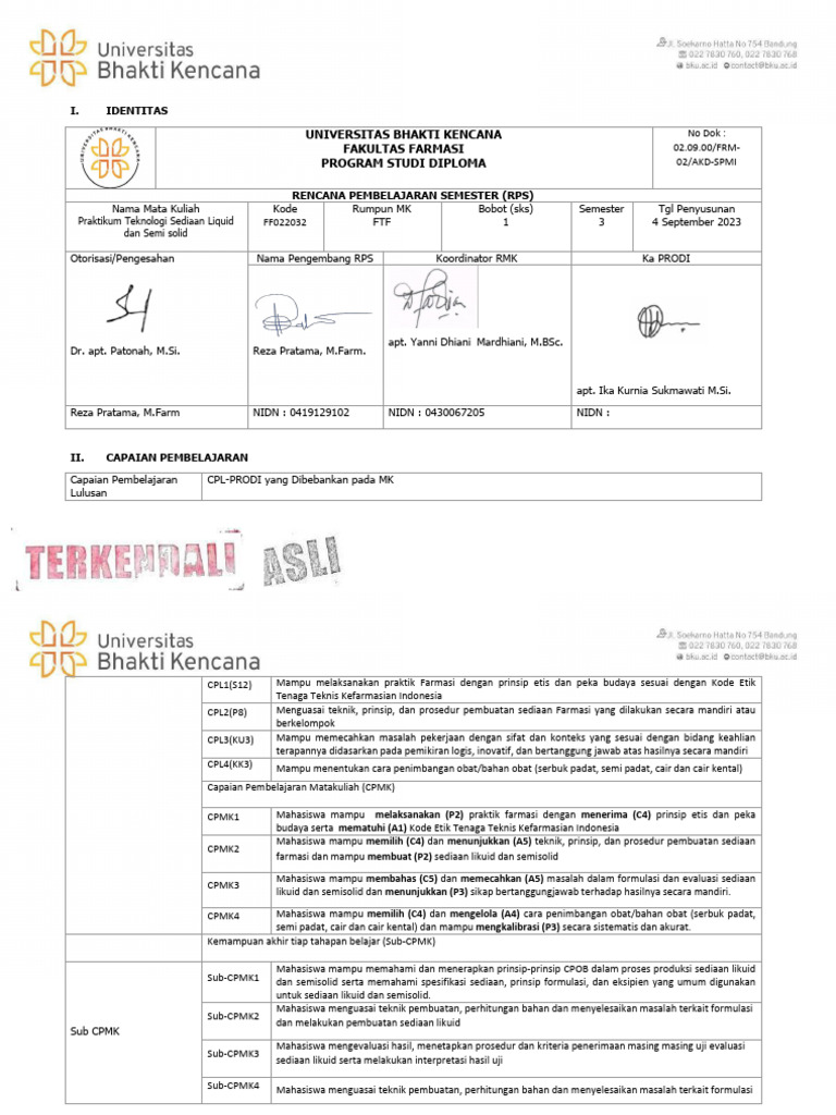 FTF - FF012032 - Praktikum Teknologi Sediaan Liquid Dan Semisolid - D3 RPL - Reza Pratama | PDF