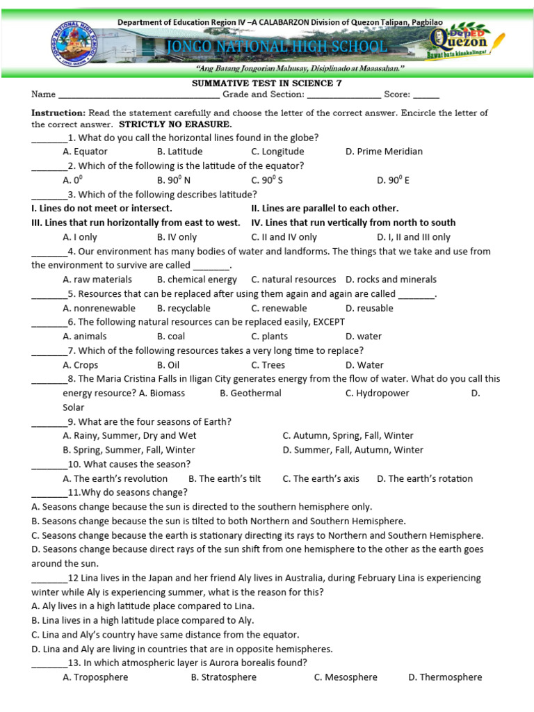 Summative Test in Science 7 | PDF