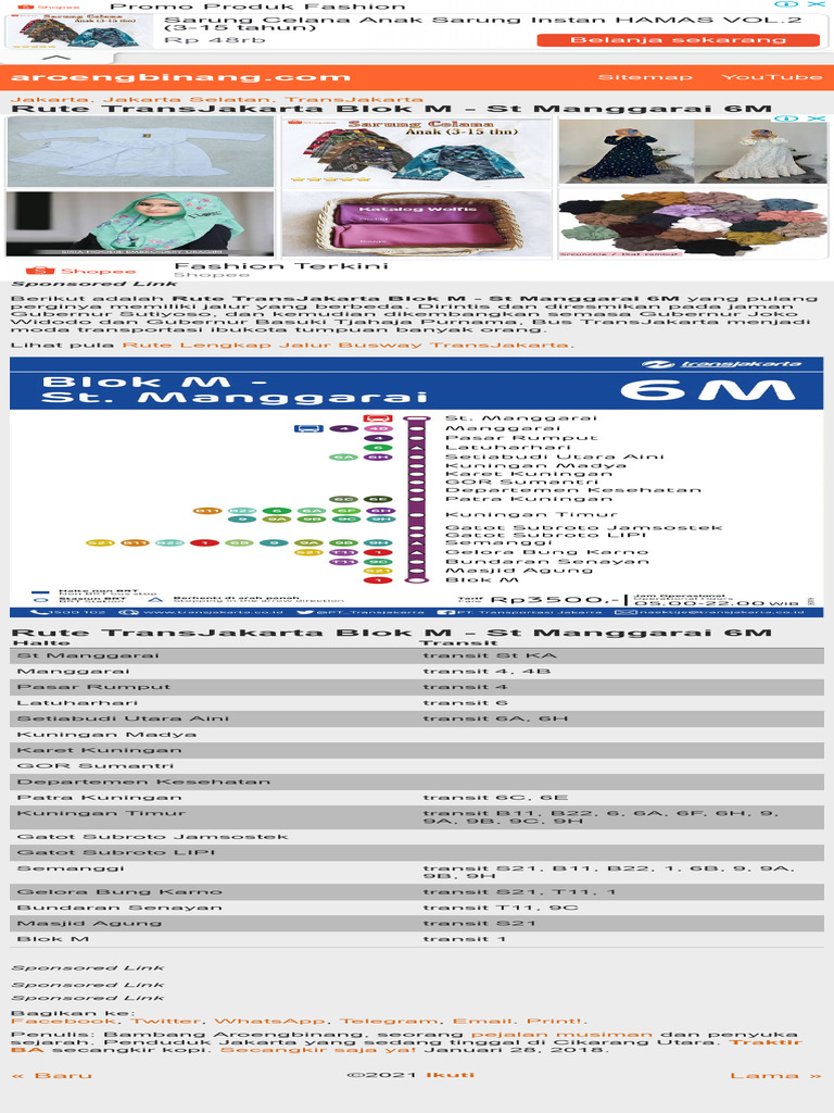 Rute TransJakarta Blok M - ST Manggarai 6M | PDF