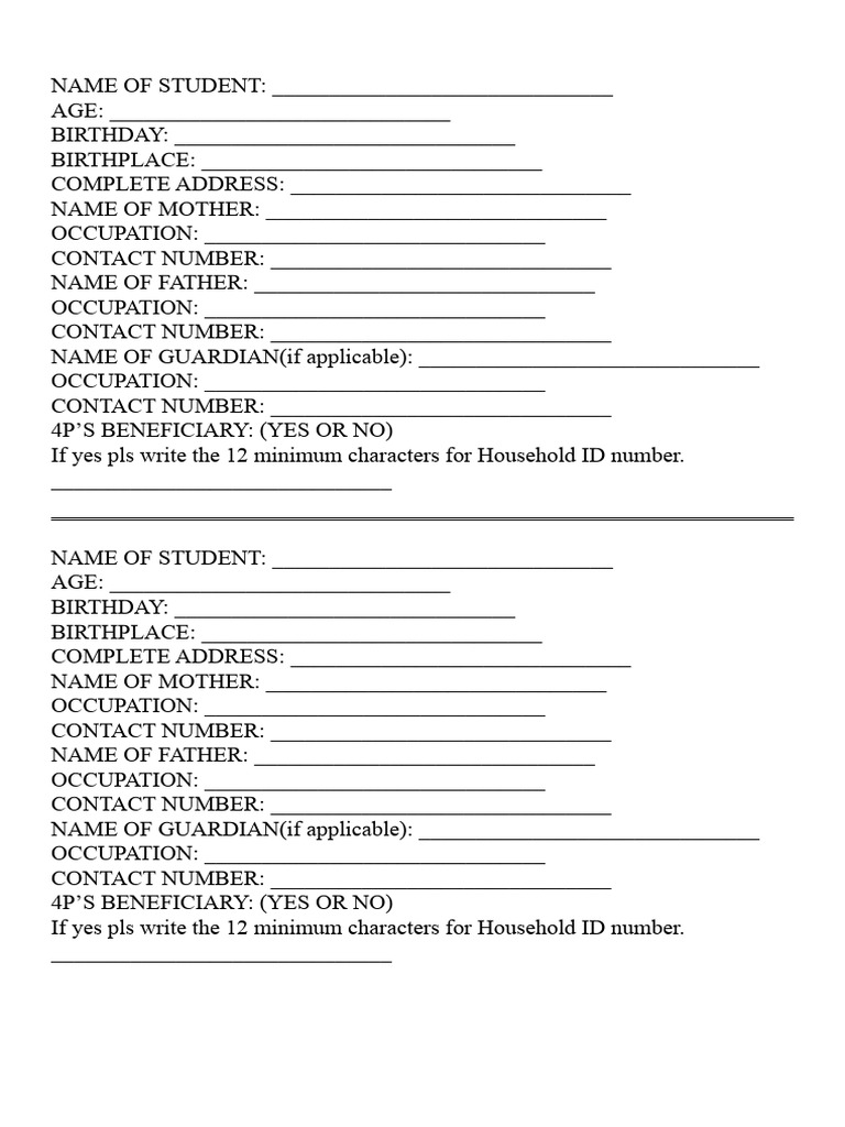 Students Info Form | PDF
