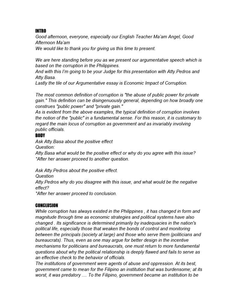 Argumentative Speech | PDF