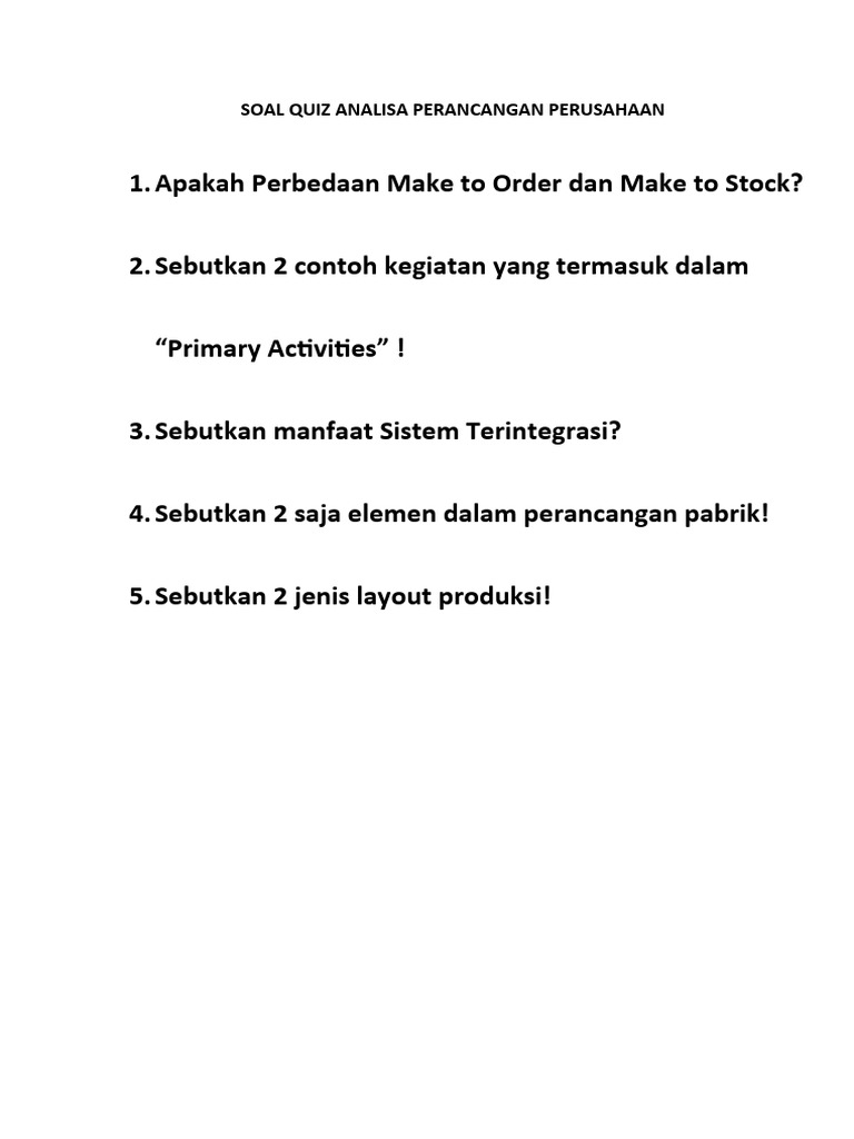 Soal Quiz Analisa Perancangan Perusahaan | PDF | Pengelolaan Keuangan & Uang