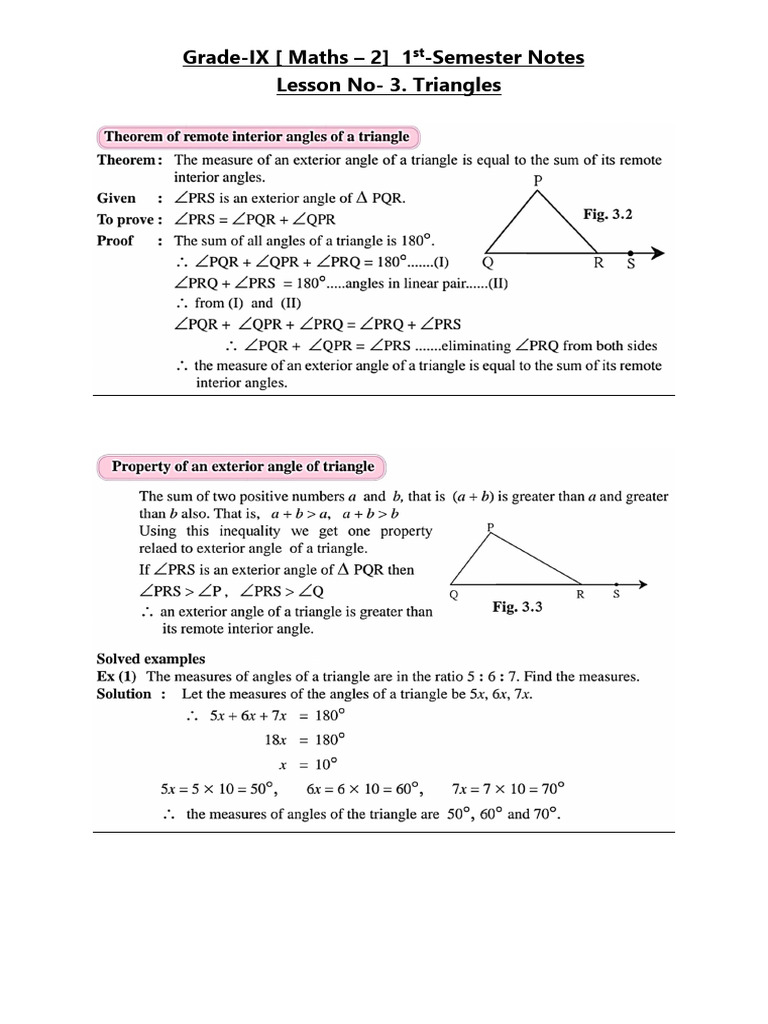 Grade-9 Maths-2 Notes Semester-1 | PDF | Triangle | Triangle Geometry