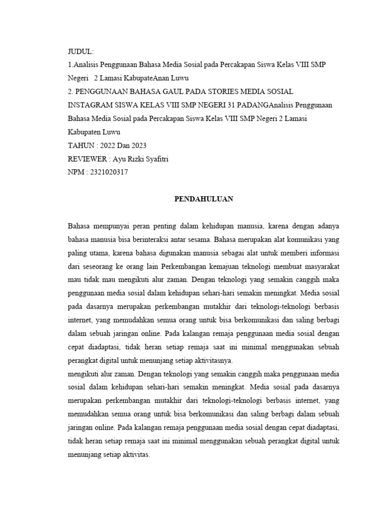 Ayu Rizki Syafitri 2321020317 Review Jurnal | PDF | Seni & Disiplin Bahasa