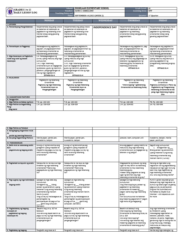 DLL - Epp 4 - Q1 - W2 | PDF