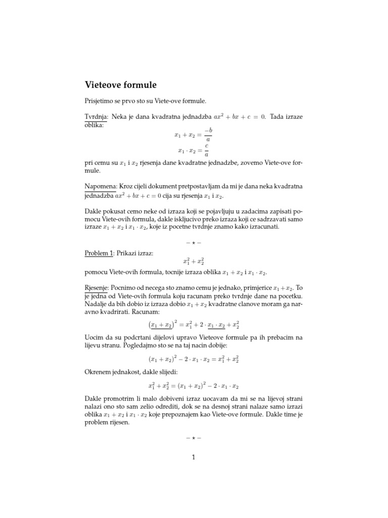 Vieteove Formule | PDF
