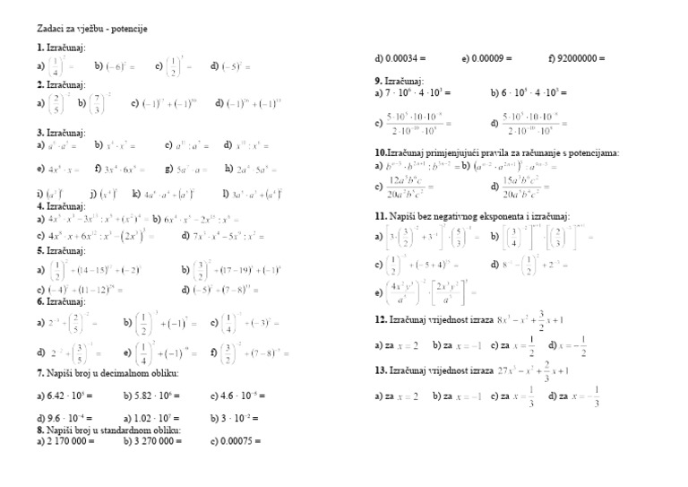 Potencije Vjezba 13 | PDF