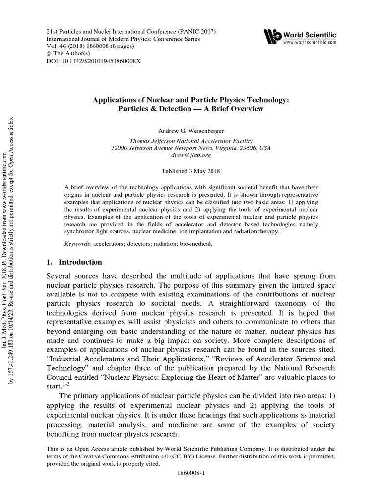Weisenberger 2018 Applications of Nuclear and Particle Physics Technology Particles Detection A ...