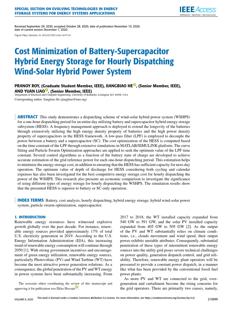 Cost Minimization of Battery-Supercapacitor Hybrid Energy Storage For Hourly Dispatching Wind ...