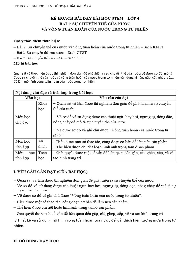 BH STEM 4 - Bài 1. Sự Chuyển Thể Của Nước Và VTH Của Nước Trong Tự Nhiên - KHBD | PDF