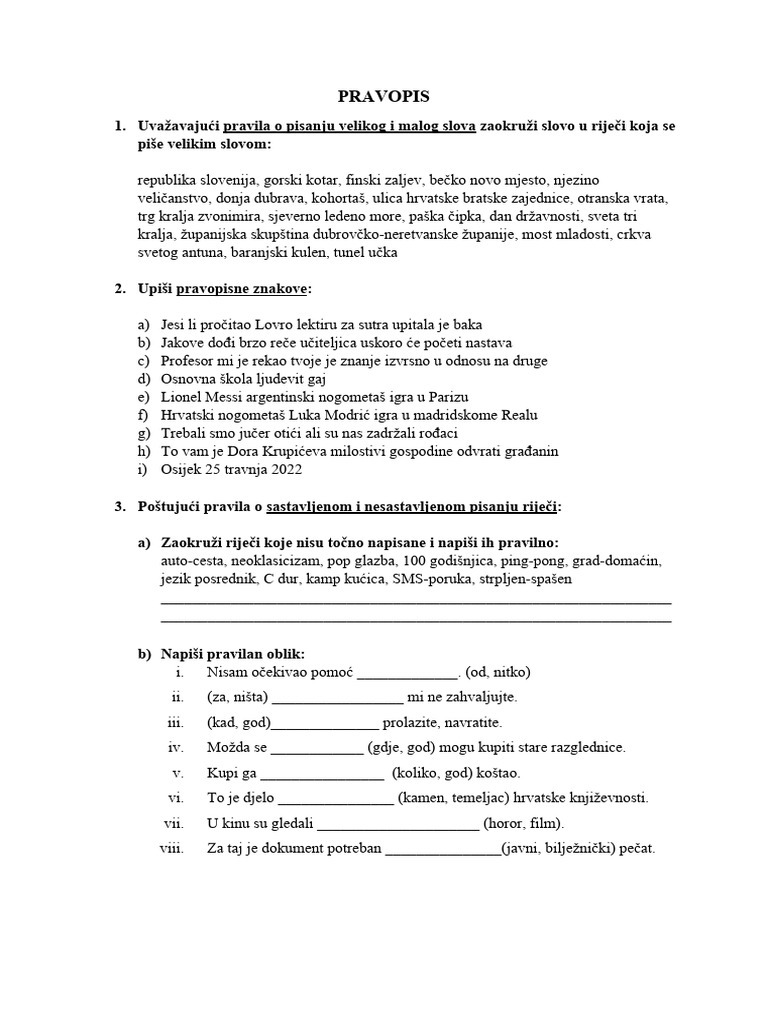 Pravopisna Vježba | PDF