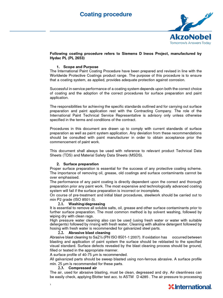Coating Procedure Hydac PL2653 Siemens D Ineos 1 | PDF | Paint | Water
