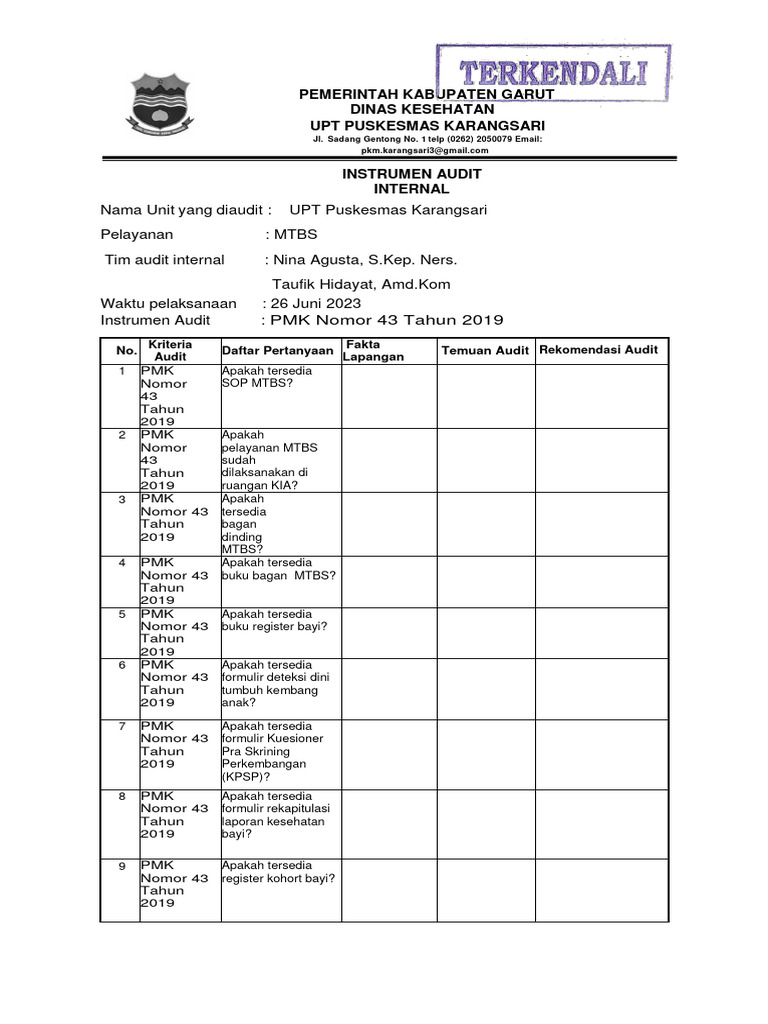 Format Instrumen Audit Internal Mtbs | PDF