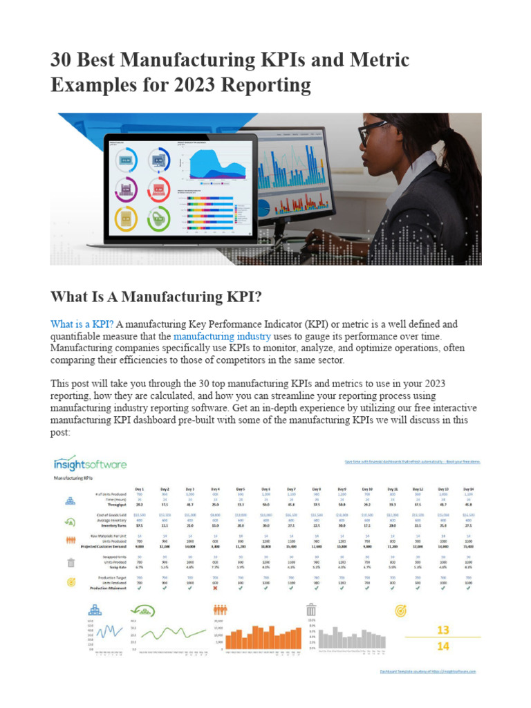 30 Best Manufacturing KPIs and Metric Examples For 2023 Reporting | PDF ...