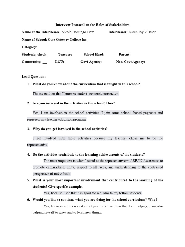 Interview Protocol On The Roles of Stakeholders | PDF