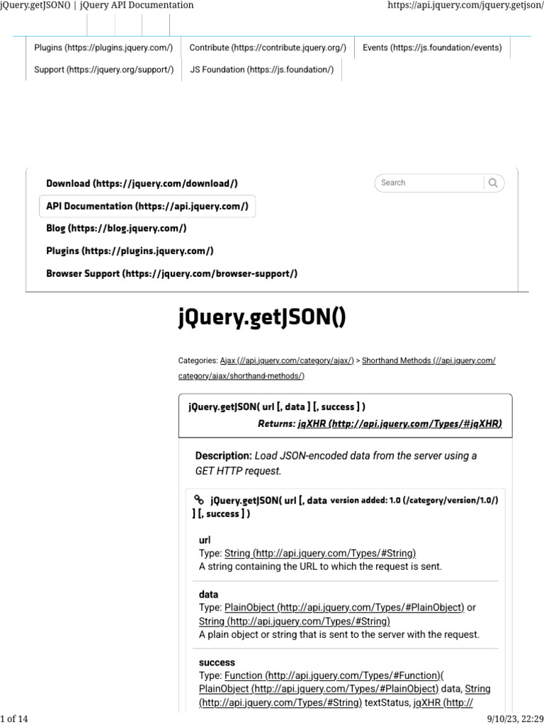 tjSON - JQuery API Documentation | PDF | Computing | Computer Science tjSON - JQuery API Documentation | PDF | Computing | Computer Science
