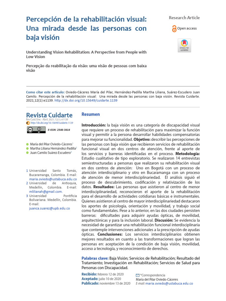 (6)Percepción de la rehabilitación visual | PDF | Invalidez | Trabajo ...