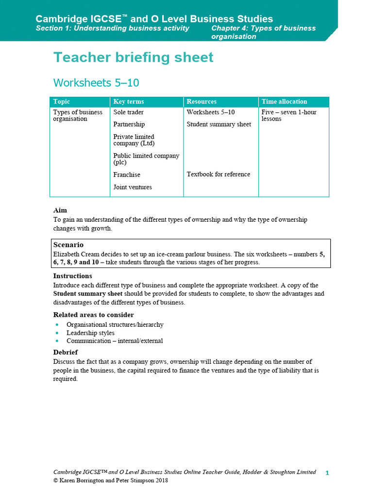 Worksheets 5-10 - Teacher Briefing Sheet | PDF