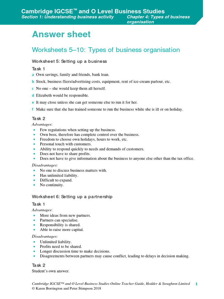 Answer sheet- Worksheets 5–10 | PDF