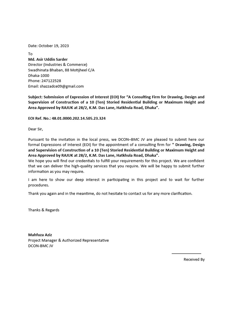 forwarding letter Drawing, Design and Supervision project-2 | PDF