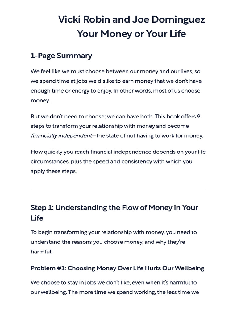 Your Money or Your Life - Vicki Robin and Joe Dominguez | Download Free PDF | Interest ...