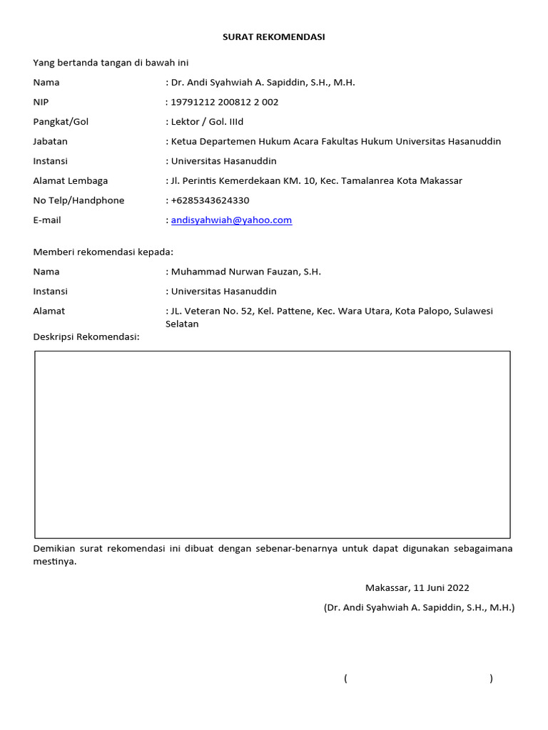Surat Rekomendasi | PDF